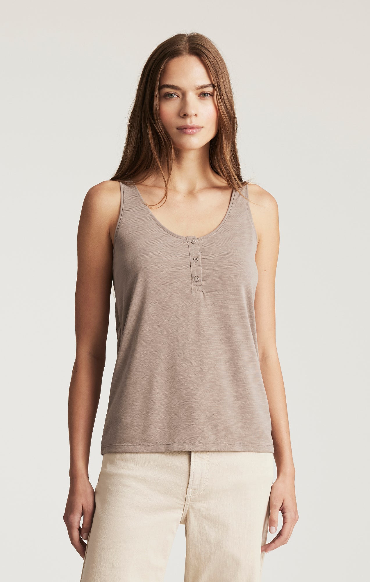 Mavi Women's Luxe Touch Tencel™ Henley Tank Top In Fungi – Mavi Canada